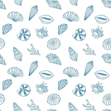 Premium Vector Seamless Pattern Contour Seashells On A White