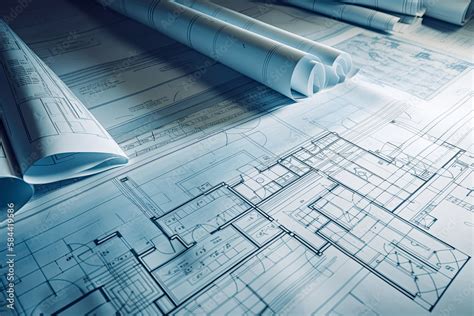 Blueprint For Construction Project Rendered Concept Generative Ai