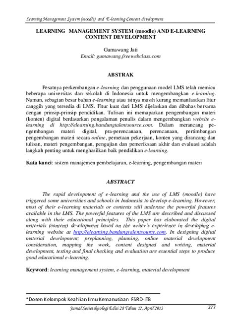 pdf learning management system moodle and e learning content development gumawang jati