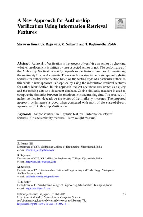 Pdf A New Approach For Authorship Verification Using Information Retrieval Features
