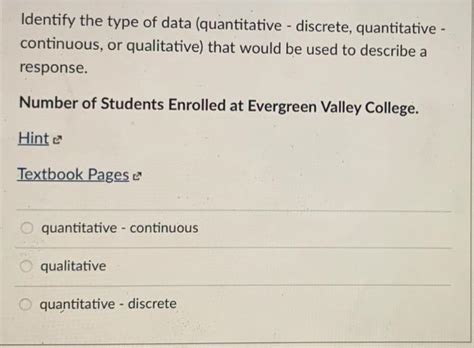 solved identify the type of data quantitative discrete