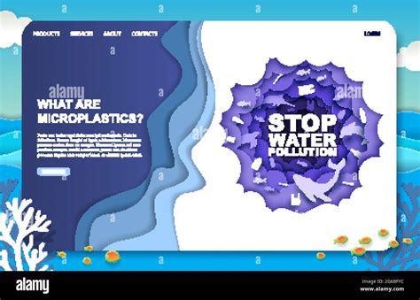 Stop water pollution landing page design, website banner vector template. Harmful impact of ...