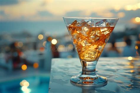 Elegant Cocktail Glass In A Rooftop Bar Blur Luxurious Atmosphere Background Give A Feeling Of