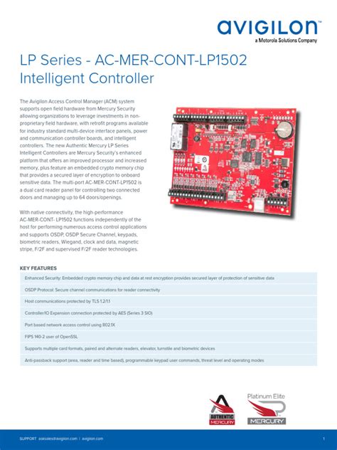 Avigilon Ac Mer Cont Lp1502 En Datasheet Pdf Access Control Usb