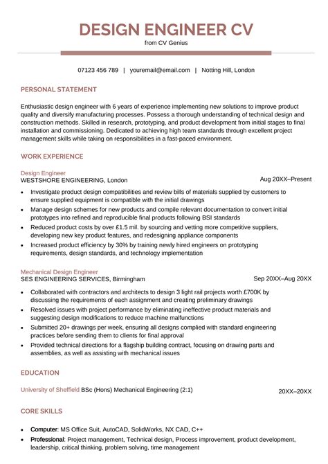 Design Engineer Cv Example And Full Writing Guide