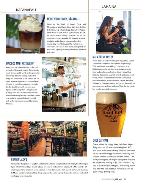 Maui Hawaiis Guide To Dining Maui Happy Hours Ka‘anapali To Lahaina Menu Magazine