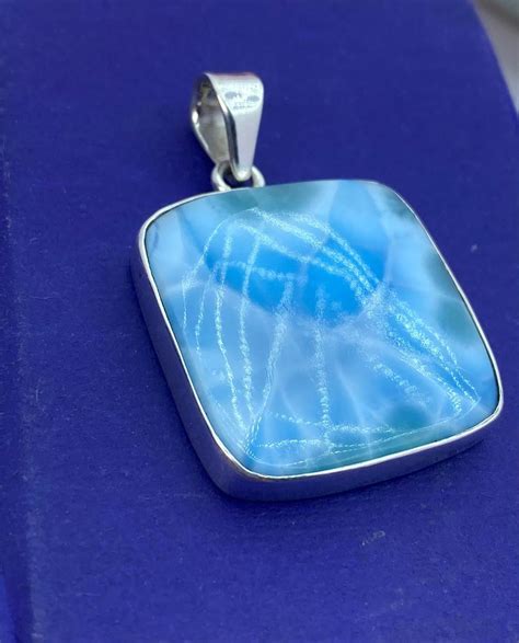 Square Larimar Pendant Blue Solitaire Pendant Handmade Blue Larimar