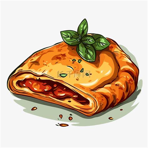 馅饼剪贴画番茄和罗勒披萨卷中间有奶酪卡通 向量素材图片免费下载 千库网