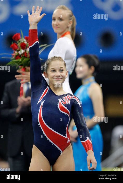U S Gymnast Shawn Johnson Poses During The Medal Ceremony For The
