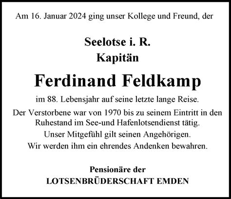 Traueranzeigen Von Ferdinand Feldkamp Nordwest Trauerde