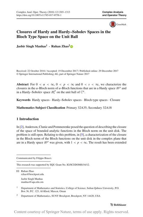 Closures Of Hardy And Hardysobolev Spaces In The Bloch Type Space On The Unit Ball Request Pdf