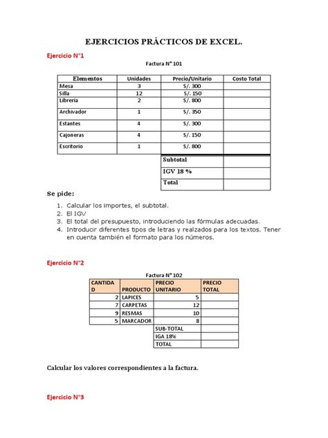1 Ejercicios Prácticos De Excel Pdf