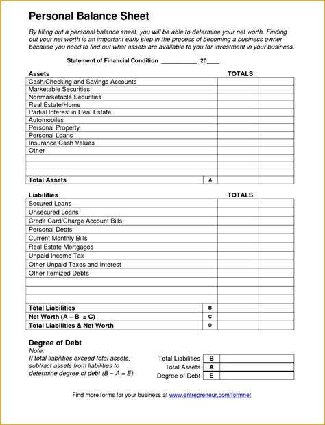 7 Personal Income Statement And Balance Sheet Template Fabtemplatez