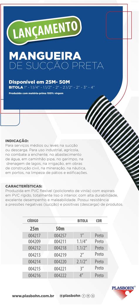 Mangueira Sucção Preta Plasbohn Plasbohn