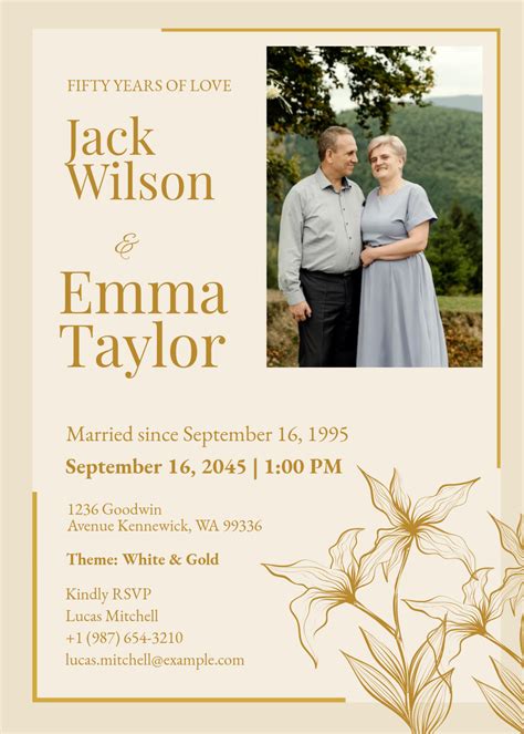 Free Golden Wedding Anniversary Invitation Template To Edit Online