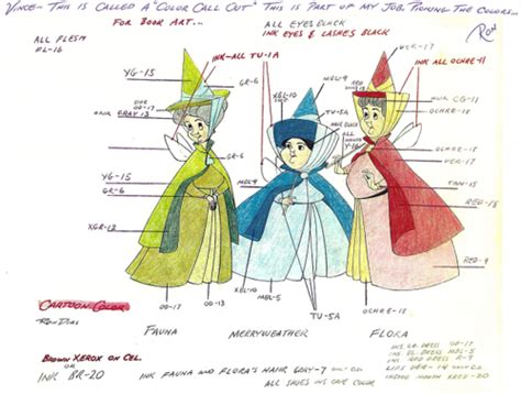Original Production Animation Cels Of Flora Fauna And Merryweather From