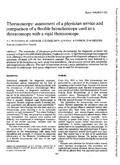 Pdf Thoracoscopy Assessment Of A Physician Service And Comparison Of