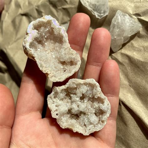 Tooth Fairy Geode White Mini Geode Raw Crystal Geode Indigo Etsy