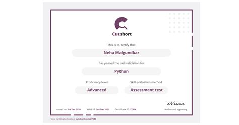 Nehas Skill Certificate For Python Cutshort