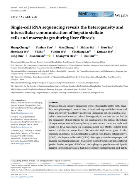 Pdf Single‐cell Rna Sequencing Reveals The Heterogeneity And Intercellular Communication Of