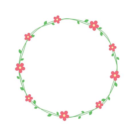 Round Green Vine With Red Flowers Frame And Border Floral Botanical