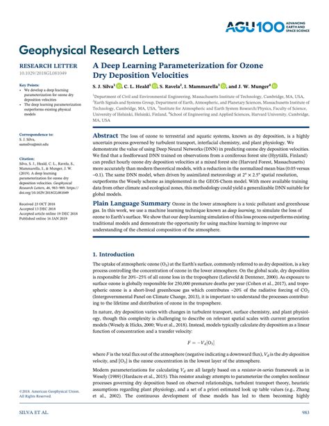 Pdf A Deep Learning Parameterization For Ozone Dry Deposition Velocities
