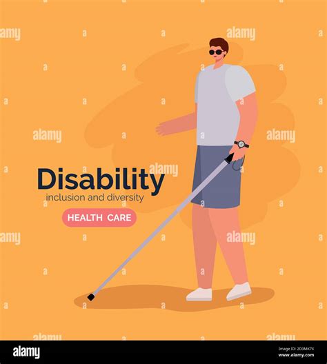 Disability Blind Man Cartoon With Glasses And Cane Vector Design Stock