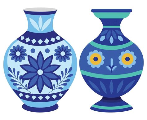 Dos Decorativo Floreros Con Floral Patrones En Azul Tonos En Blanco