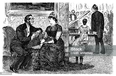 빅토이라 남자 여자 채팅 이브닝 파티 19세기에 대한 스톡 벡터 아트 및 기타 이미지 19세기 19세기 스타일 Performing Arts Event Istock