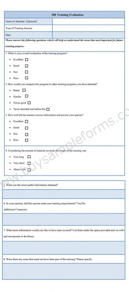 Hr Training Evaluation Form Download Word Template
