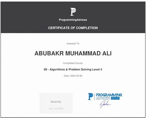 i m thrilled to have completed the algorithm and problem solving l4 course and earned this