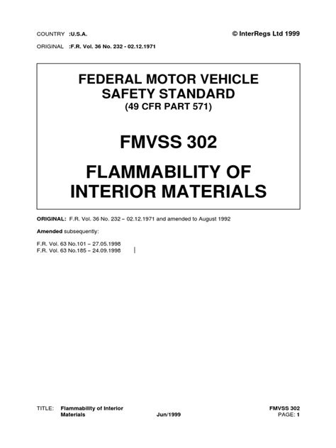 Fmvss 302 June 1999 Pdf Vehicles Length