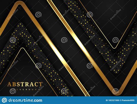 Abstract Luxury Triangle Geometric Overlap Layer On Black Background With Glitter And Golden