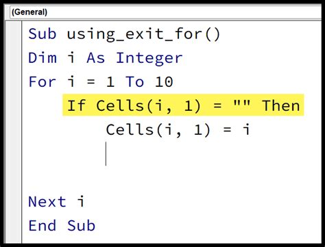 using vba exit for statement to break a loop