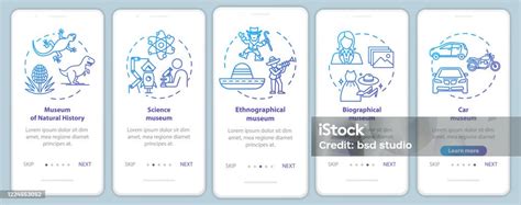 전시 및 박물관 온보딩 모바일 앱 페이지 화면 벡터 템플릿 자연사 선형 일러스트레이션이 있는 웹 사이트 연습 단계입니다 Ux