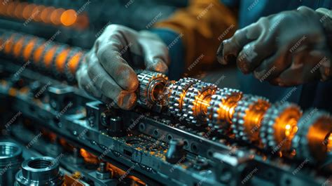 Industrial Worker Assembling Metal Parts Premium Ai Generated Image