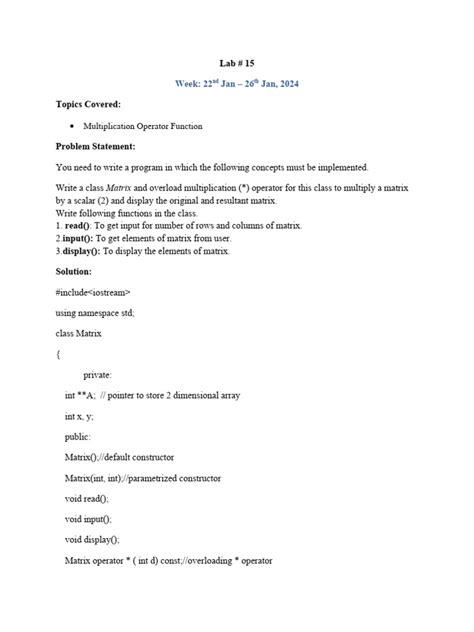 Cs201 Problem Statment Pdf Matrix Mathematics Constructor Object Oriented Programming