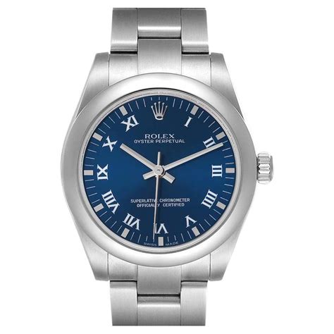 Rolex Oyster Perpetual Nondate Steel Blue Dial Ladies Watch 69190 For
