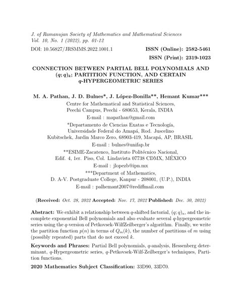 Pdf Connections Between Partial Bell Polynomials Jrsmms202210011