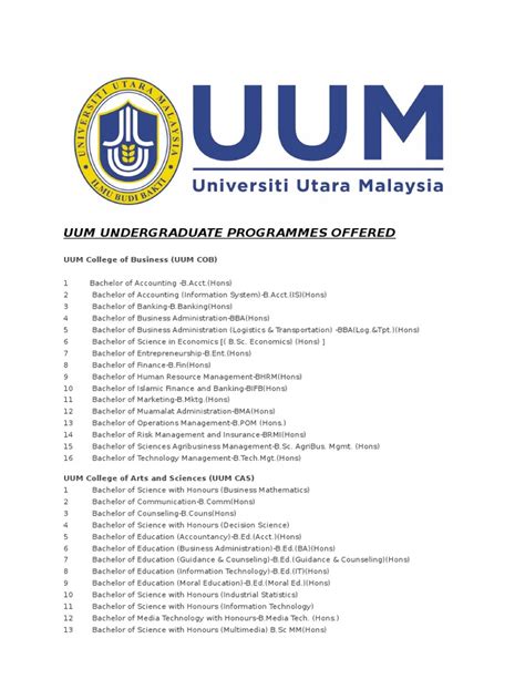 Uum Undergraduate Programmes Offered Pdf Bachelor Of Science