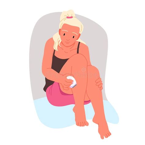 Woman Shaving Leg With Depilatory Razor Machine Girl Holding Electric