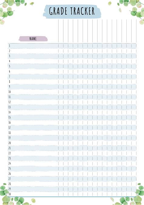 Printable Gradebook Template Floral Style For Teachers