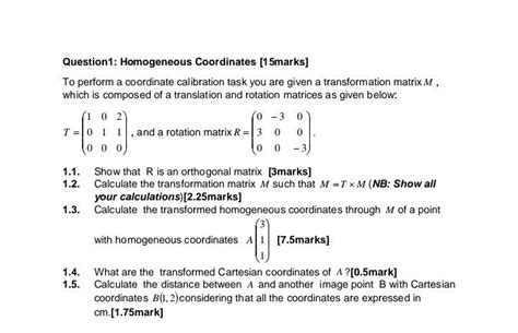Solved Question1 Homogeneous Coordinates 15marks To