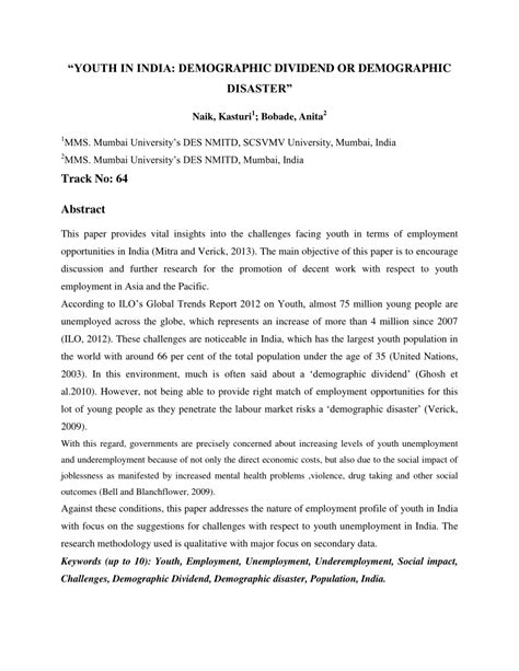Pdf Youth In India Demographic Dividend Or Demographic Disaster