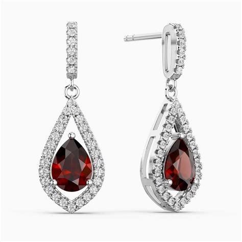 Elegant Garnet Drop Earrings In Sterling Silver January Birthstone
