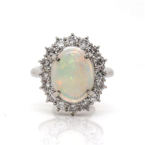 Platinum Pt900 Australian Opal And Diamond Ring For Sale At 1stdibs