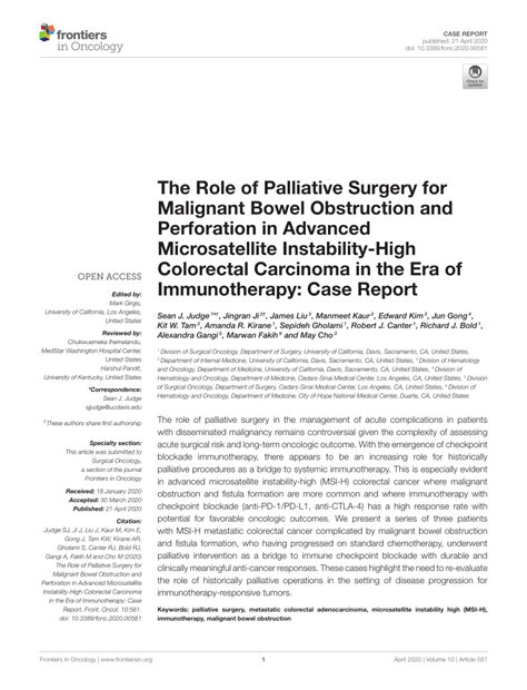 Pdf The Role Of Palliative Surgery For Malignant Bowel Obstruction
