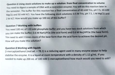 solved question 6 using stock solutions to make up a solution from