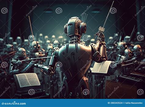robot conductor leads a robotic orchestra ai generated stock
