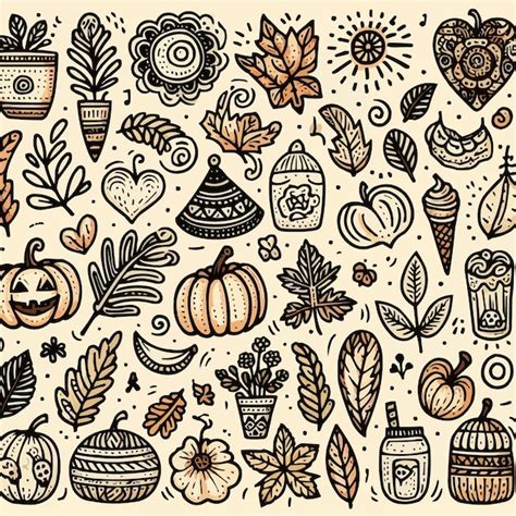 Premium Vector Autumn Fall Doodle Set Hand Drawn Black Color Sketch